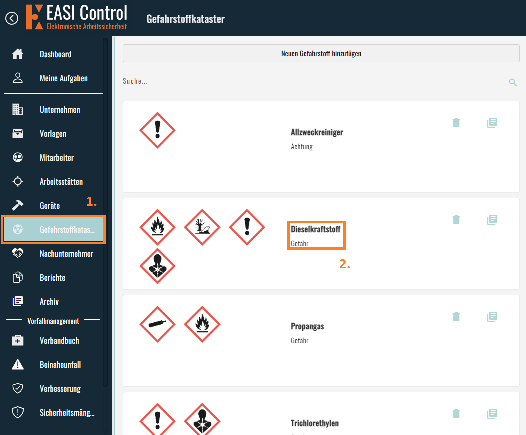 Gefahrstoffe bearbeiten – EASI Control
